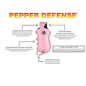 Pepper Defense 1/2 oz. Pepper Spray with Grip Holster and Keychain Attachment - Safety Twist Lock Glow Trigger - Maximum Strength 10% OC Formula - Self Defense Personal Protection (Pink 1-Pack)