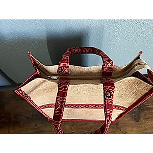 Stylish Hand made Jute Bags - Unique bag designs (supports under privileged women), Beige With Red Or Yellow Accents