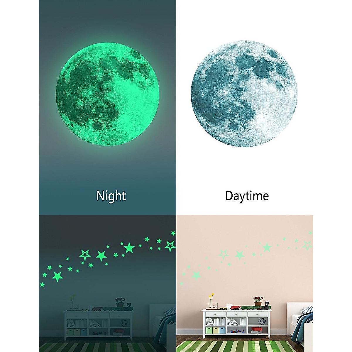 Marsway Kids Removable Moon Stars Glow in The Dark Sticker Night Luminous Room Wall Decal Stickers