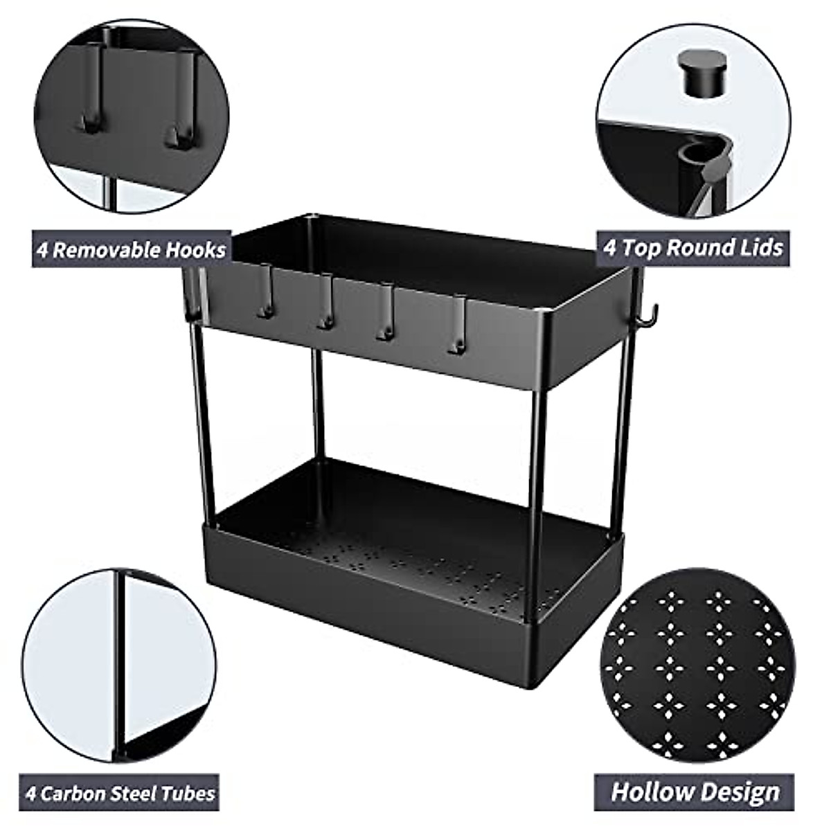 Under Sink Organizer, Under Sink Organizers and Storage Under Sink Shelf 2 Tier Under Sink Organizer Rack Under Sink Storage for Kitchen Bathroom Countertop And Cabinet,Bath Collection Baskets Black
