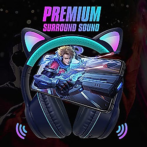 MIDOLA Gaming Wired AUX 3.5mm Cat Ear Headphone Over Ear LED Light Fit Adult & Kids Girl Boy Foldable Stereo Headset Earmuffs with Mic for PC PS4 Game Cellphone Laptop Pad Deep Blue
