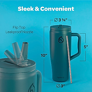 Hydracy Soulmate 40oz Tumbler with Handle and Flip Straw - 100% Leakproof Reusable Insulated Cup with Stainless Steel Straw - Cupholder Friendly Rubber Base Travel Mug - Gifts for Women & Men