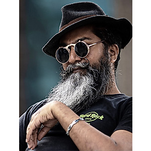 AIEYEZO Round Flip Up Sunglasses for Men and Women Rave Flip Glasses 90's Retro Steampunk Style (Gold/Grey)