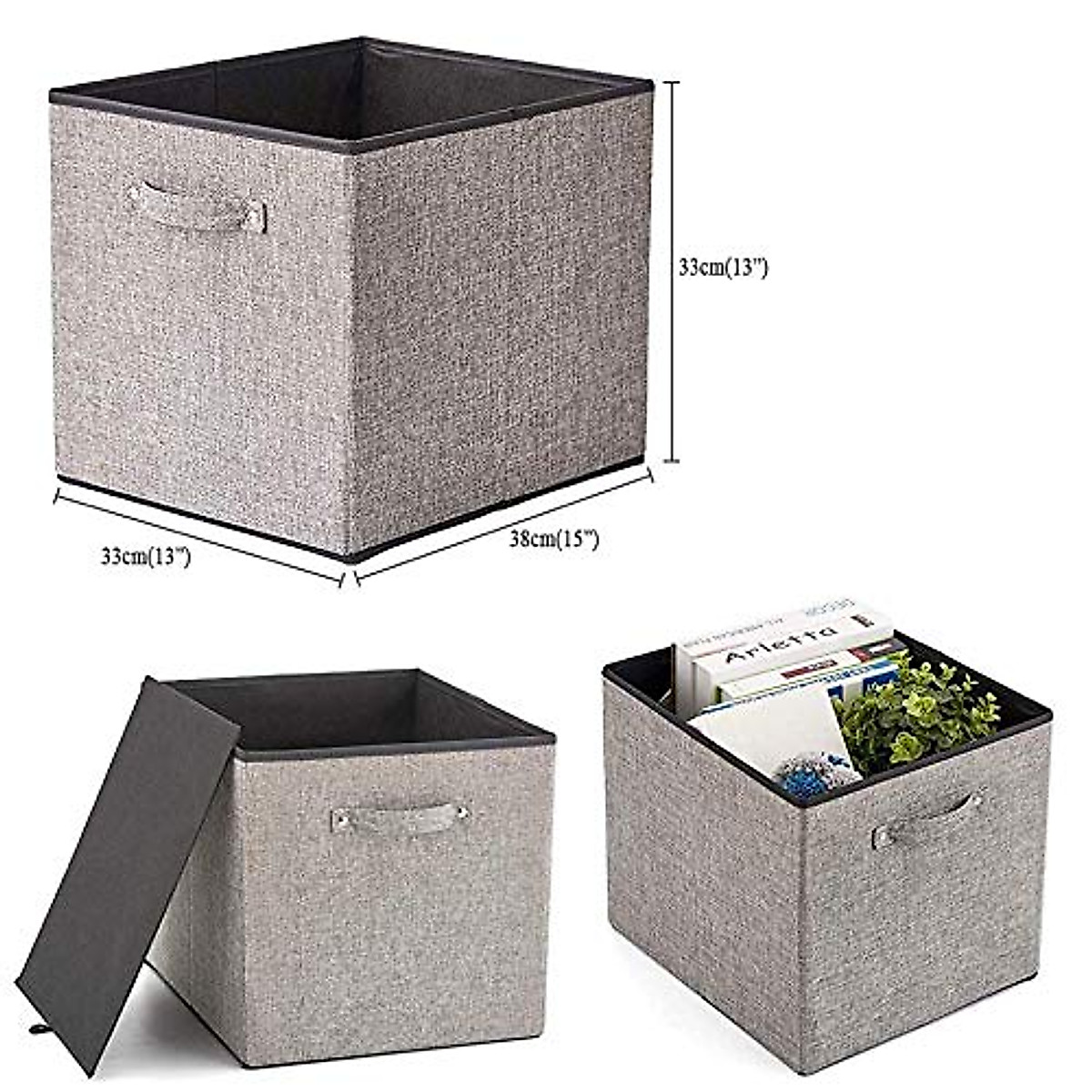 BeigeSwan Foldable Storage Bin [set of 4] Fabric Organizer Container Cube Basket with Handles, 13 x 15 x 13 inch (Gray)