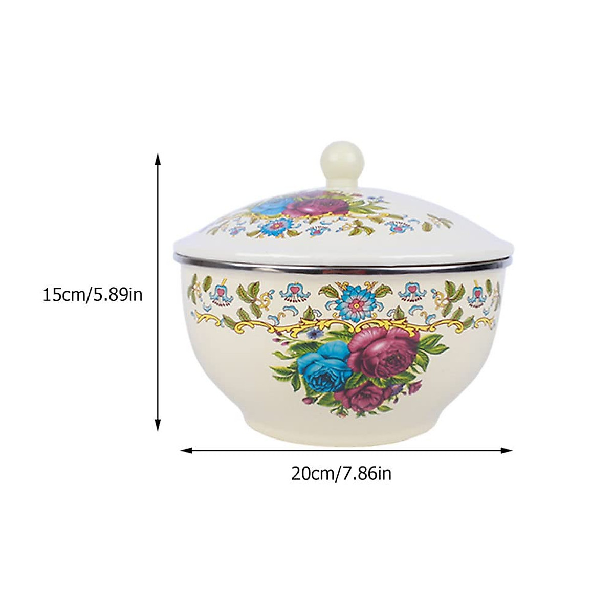 Cabilock Mixing Bowl Enamel Soup Bowl With Lid Flower Prints Enamelware Basin Old- fashioned Bowl Thickened Enamelware Bowl Large Capacity Vegetable Fruit Rice Pot Random Color Enamel Serving Bowls