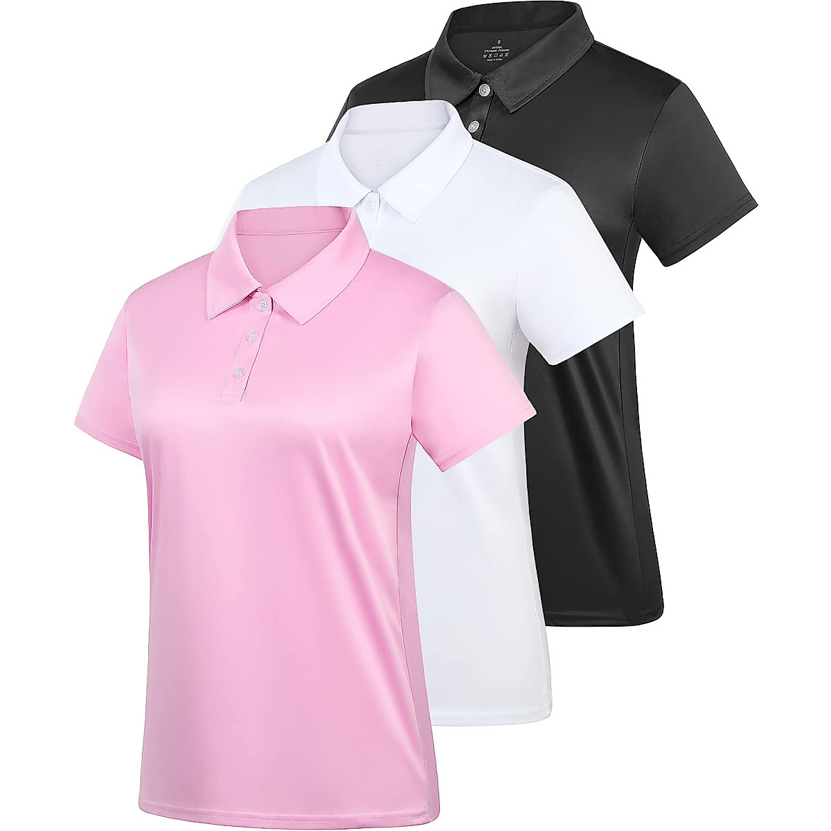 Women's Polo Tee Dry Fit Golf Shirt Moisture Wicking Short Sleeve Sport Activewear Golf Polo Tops Collar with Buttons Workout Black/White/Pink S