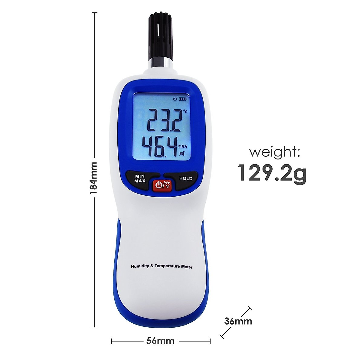 Gain Express Digital Humidity & Temperature Meter Hygrometer Psychrometer, Dew Point and Wet-Bulb Temperature Range -4~158°F, Humidity Range 0~100% RH, Min/Max Hold, LCD Backlight