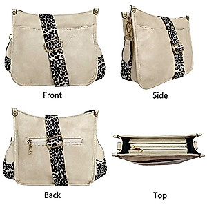 HAIBOLAN Women's Leopard Adjustable Guitar Strap Crossbody Leather Purse Shoulder Bag Bucket Cross-body Purse (A-Beige)