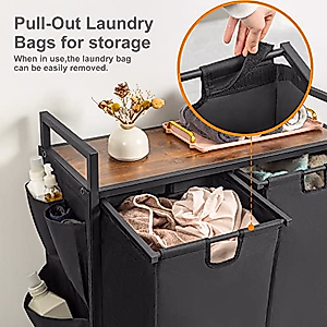 WOWLIVE Double Laundry Hamper with Lid,Rolling Laundry Basket Organizer with Wheels, Iron-Made Laundry Sorter with Top Shelf and 2 Removable Bags,Large Capacity Laundry Storage for Room,Black