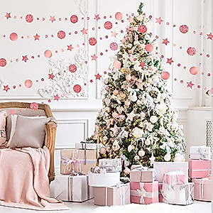 39Ft Circle Dots Garland, Glitter Pink Rose Gold Paper Garland, Star Polka Dot Streamers Backdrop Hanging Banner Party Decorations for Birthday Wedding Engagement Bridal Shower Gruaduation, 3Pack