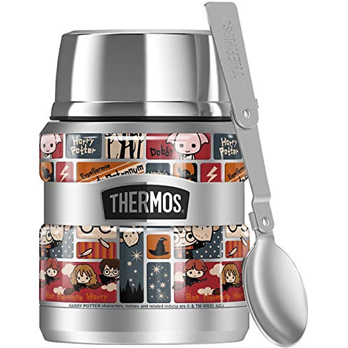 THERMOS Harry Potter Cute Chibi Pattern, STAINLESS KING Stainless Steel Food Jar with Folding Spoon, Vacuum insulated & Double Wall, 16oz