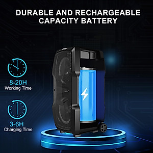 VeGue Karaoke Machine, Wireless Bluetooth PA System for Adults & Kids with Dual 8'' Subwoofers, 2 UHF Wireless Mics, Colorful LED Lights, Ideal for Home Karaoke, Party, Stage Performance (VS-0808)