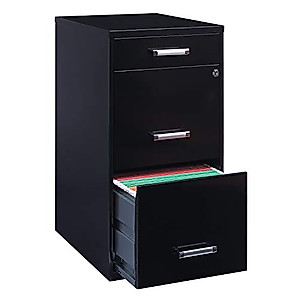 Hirsh Industries 18in. Deep 3 Metal Organizer Pencil Drawer SOHO Vertical File Cabinet, Black