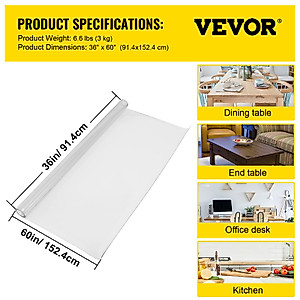 VEVOR Plastic Table Cover 36 x 60 Inch, 2 mm Thick Clear Table Protector, Rectangle Clear Desk Mat, Waterproof & Easy Cleaning for Office Dresser Night Stand