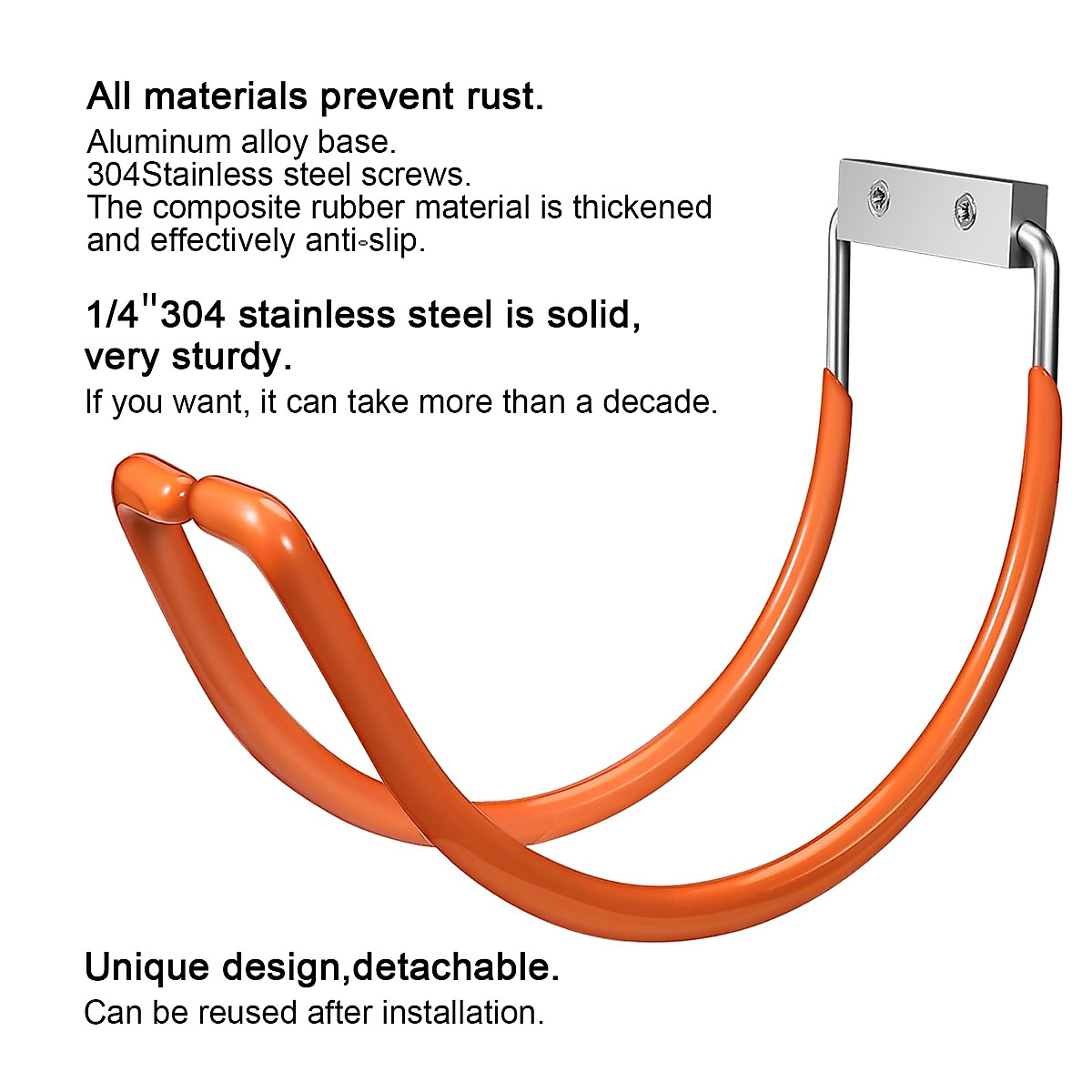 Yoniccal Garden Hose Holder Water Hose Hanger Wall Mounted,304Stainless Steel Solid Hose Hook Holds Up to 150Ft Garden Hose, Expandable Hose, Water Hose Orange