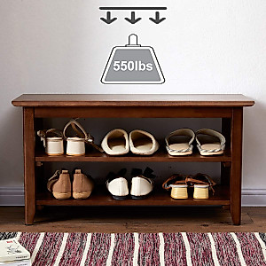 XKZG Storage Bench Wooden Shoe Bench Rustic Solid Wood Entryway Bench (Brown,23.6")