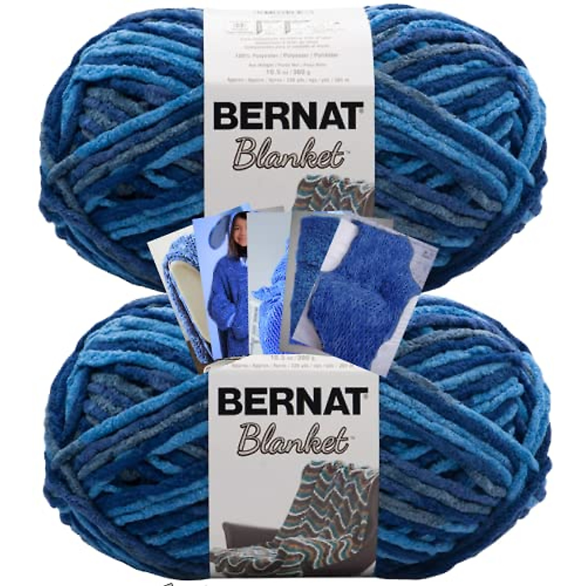 Bernat Blanket Yarn - Big Ball (10.5 oz) - 2 Pack with Pattern Cards in Color (North Sea)