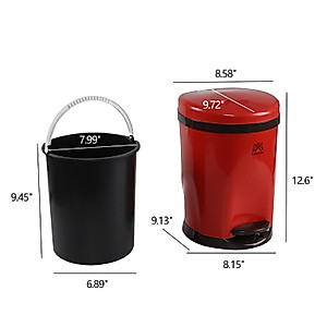 Hommp 1.8 Gallon Round Bathroom Step Trash Can with Removable Inner Bucket, Small Round Garbage Container Bin, Red