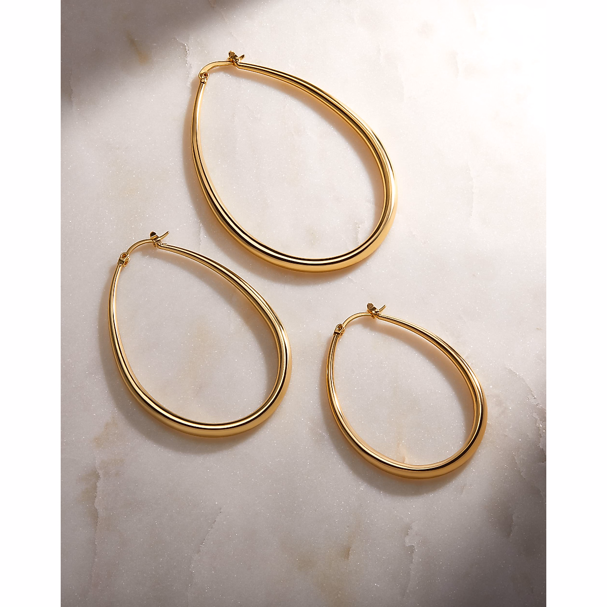 MILLA Oval Hoop Earrings - 14K Gold Plated, Rose Gold Plated and Sterling Silver Plated Hoop Earrings for Women - Hypoallergenic & Lightweight (14K Gold Plated / 55 mm / 2.2 inches)