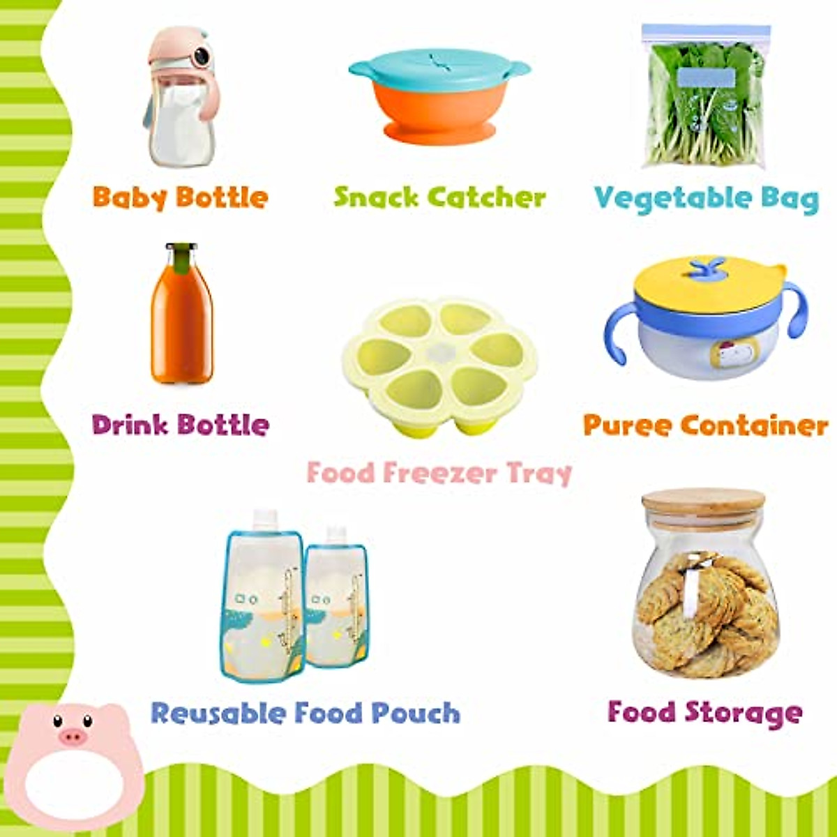 208 PCS Baby Food Labels, 26 Adorable Designs Removable Food Name Stickers Self-Adhesive Water/Oil/Tear Resistant for Baby, Kids, Toddlers Food Containers, Water Bottles, School Supplies, Mason Jars