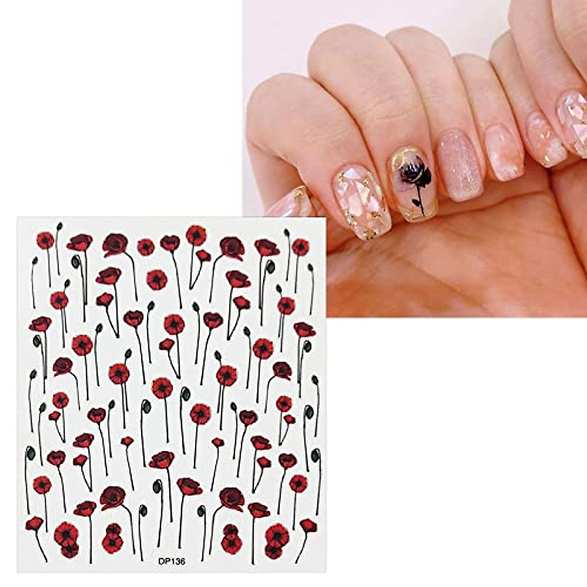 JMEOWIO 6 Sheets Spring Flower Nail Art Stickers Decals Self-Adhesive Pegatinas Uñas Summer Leaves Floral Nail Supplies Nail Art Design Decoration Accessories