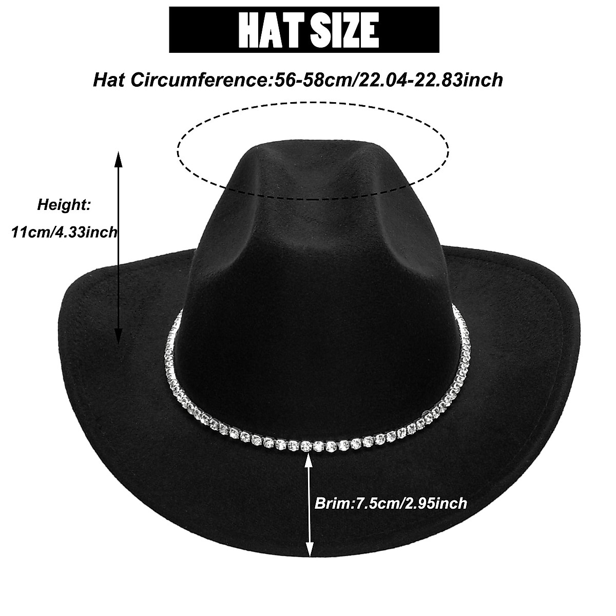 Classic Felt Wide Brim Western Cowboy & Cowgirl Hat with Buckle for Women and Men(Size:M)