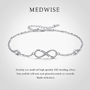 MEDWISE Womens Infinity Anklet Bracelet 925 Sterling Silver Endless Love Symbol Ankle Bracelet Adjustable Plus Size Large Bracelet Gifts for her Valentines Day Mother’s Day Gifts Blue