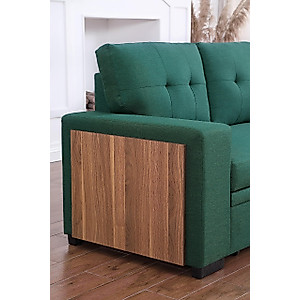 Acosure 92" L-Shape Sectional Pull Out Sofa Bed with Storage Chaise,Sleeper Couch W/USB & Cup Holder,Built-in Wood Shelf Armrest,3 Seat Linen Convertible Sofas for Living Room Office Flats,Green