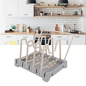 Orenic Pot Lid Organizer, Multifunction Pot Lid Holder Rack for Cabinet, Space Saving Pan Organizer with Non-slip Base for Kitchen Storage (B)