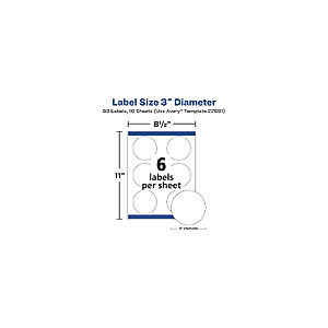 Avery Glossy White Labels with Sure Feed Technology, 3" Round Labels, Print to The Edge, Laser/Inkjet, 60 Labels (22891)