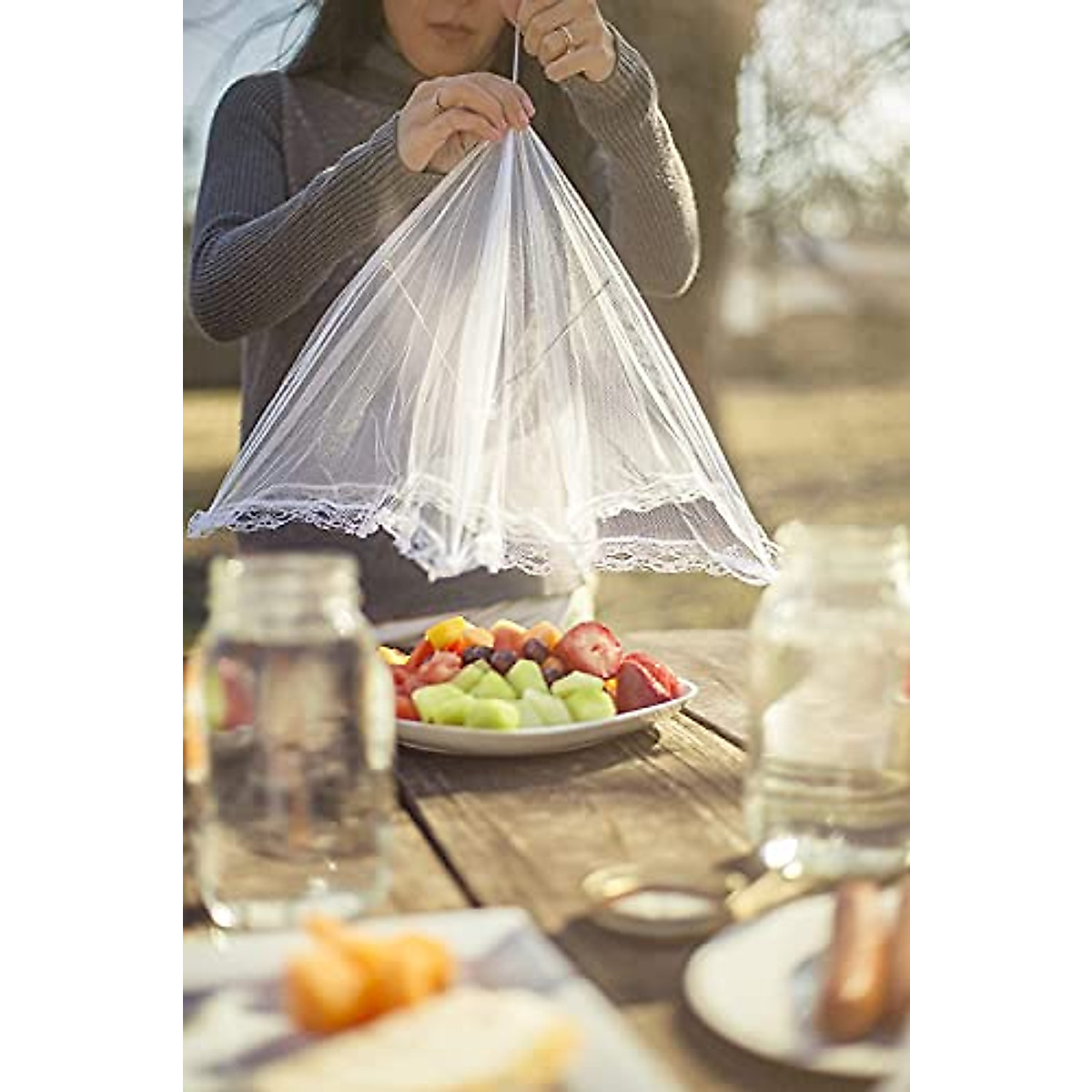 Mesh Outdoor Food Cover Tents (6 pack): Collapsible Umbrella Tents for Picnics, BBQ, Camping & Outdoor Cooking; Pop Up Screen Net & Plate Protector; Shields Food Plates & Glasses From Flies, Bugs