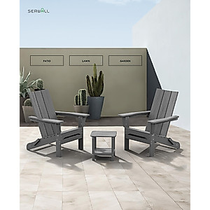 SERWALL Modern Folding Adirondack Chair，Oversized Folding Adirondack Chair with Curved Backrest, HDPE Outdoor Adirondack Chair, Gray