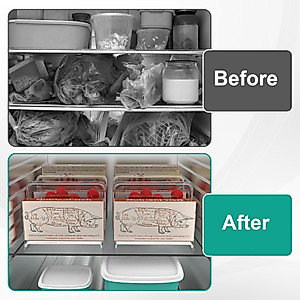 VANSHINIEER Freezer Organizer Bins, 12" Freezer Rack Fridge Organizer with Adjustable Dividers and Handles for Frozen Food Box and Meal Storage, BPA-Free Refrigerator Organization and Storage