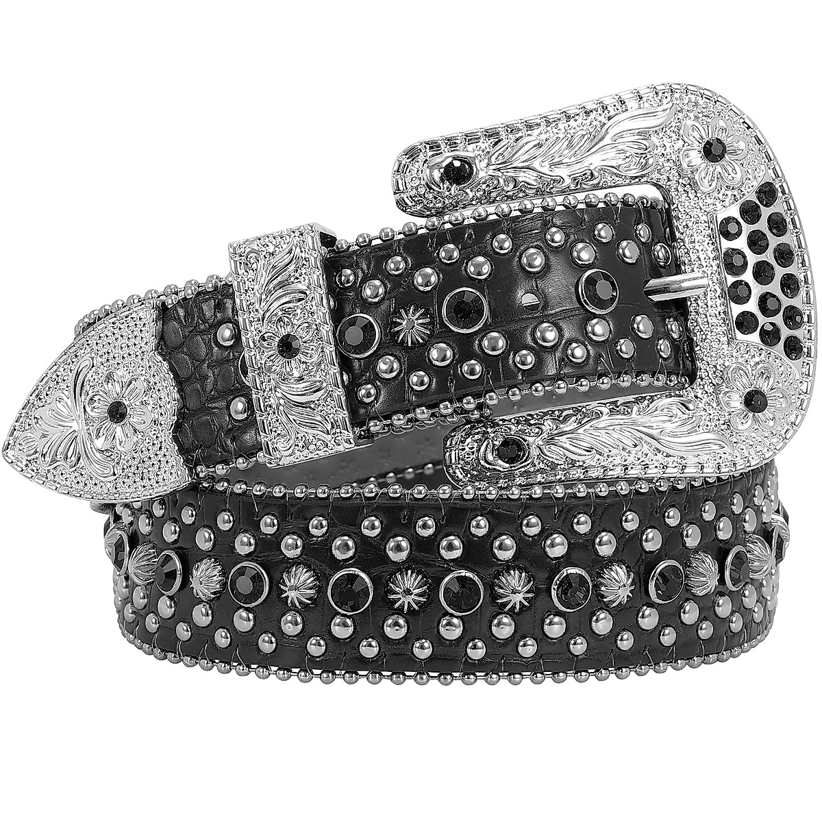 SUOSDEY Men Women Rhinestone Belt Western Cowboy Cowgirl Shine Crystal Diamond Studded Crocodile Pattern Belts