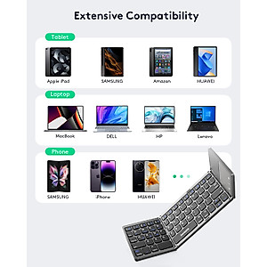 Samsers Multi-Device Foldable Bluetooth Keyboard with Touchpad Rechargeable Dual-Mode(2.4G+BTx2) Wireless Keyboard with Holder, Portable Ultra Slim Folding Keyboard for Android Windows iOS Mac OS