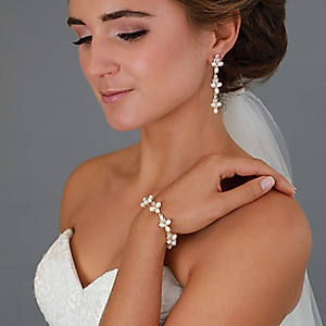 Mariell Freshwater Pearl Gold Bridal Bracelet, 6 5/8" Plus 1/2" Extender, Wedding Jewelry Gift for Women