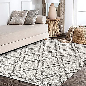 JONATHAN Y SHG103A-8 Soller Diamond Trellis Shag Indoor Area-Rug, Contemporary, Modern, Bohemian Easy-Cleaning,Bedroom,Kitchen,Living Room,Non Shedding, Beige/Dark Gray, 8 X 10