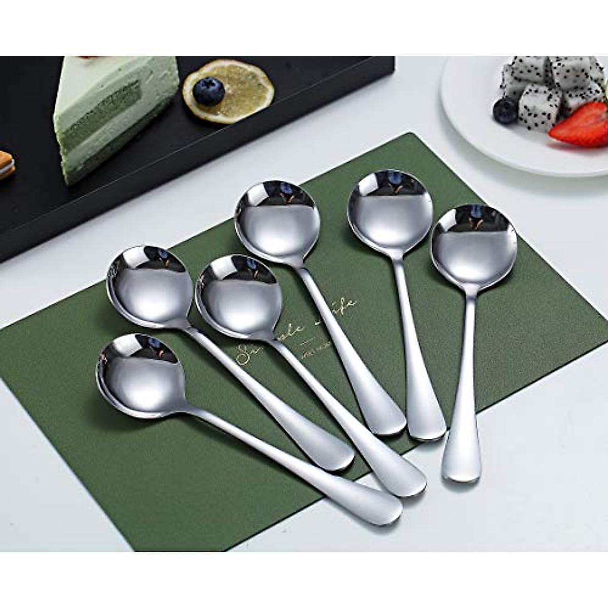 Soup Spoons, Kyraton 6 Pieces Stainless Steel Round Spoons,Dinner Spoon Table Spoon, Spoons Silverware Dishwasher Safe Set of 6
