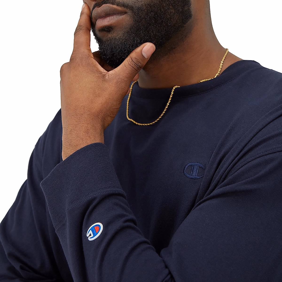Champion, Classic Long Sleeve, Comfortable, Soft T-Shirt for Men (Reg. or Big & Tall), Navy, Large