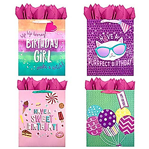 Blue House Group Premium Birthday Gift Bags + Tissue Paper (4 Large Bags + Tissue, Birthday Girl)
