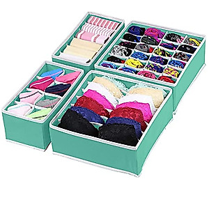 Set of 4 Closet Drawer Organizers Underwear Drawer Organizers for Large Bras, Foldable Cloth Organizers and Storage for Clothing, Socks, Underwear, Ties,Green