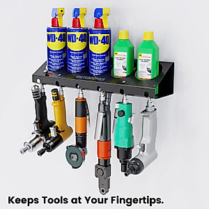 UNITEDPOWER Pneumatic Tool Holder Lockable/Aerosol Rack Combo, Wall Mounted Spray Can Bottle Holder, Air tool organizer, for Garage and Workspace, 5 Cans and 6 slots