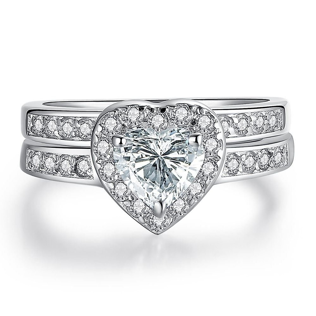 MABELLA Sterling Silver Cubic Zirconia Promise Rings Women Wedding Band Heart Engagement Ring Bridal Set