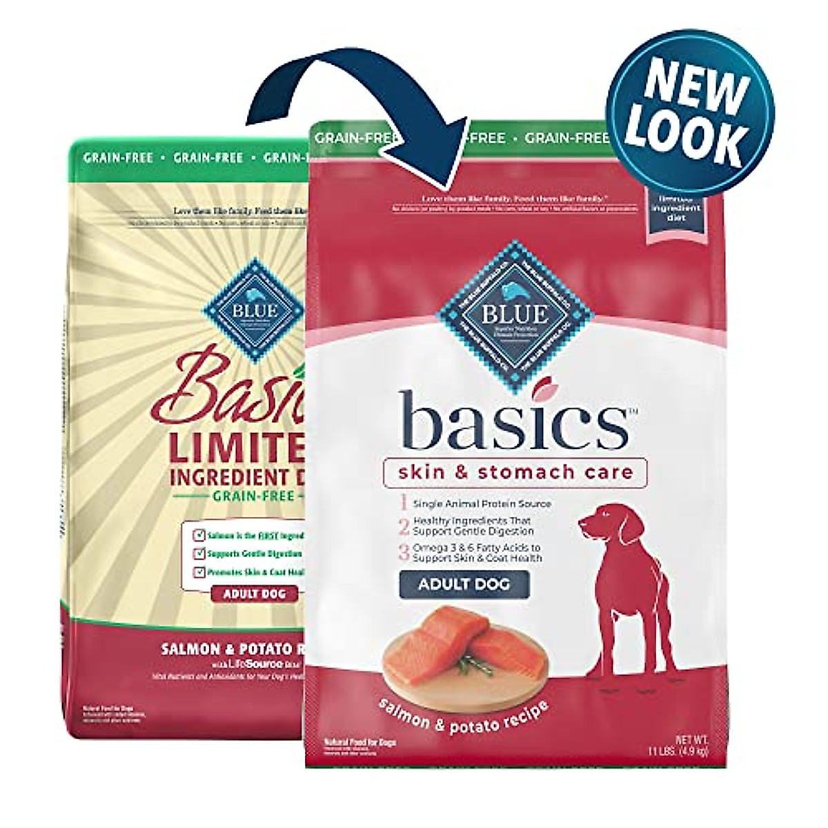 Blue Buffalo Basics Skin & Stomach Care, Grain Free Natural Adult Dry Dog Food, Salmon & Potato 11-lb