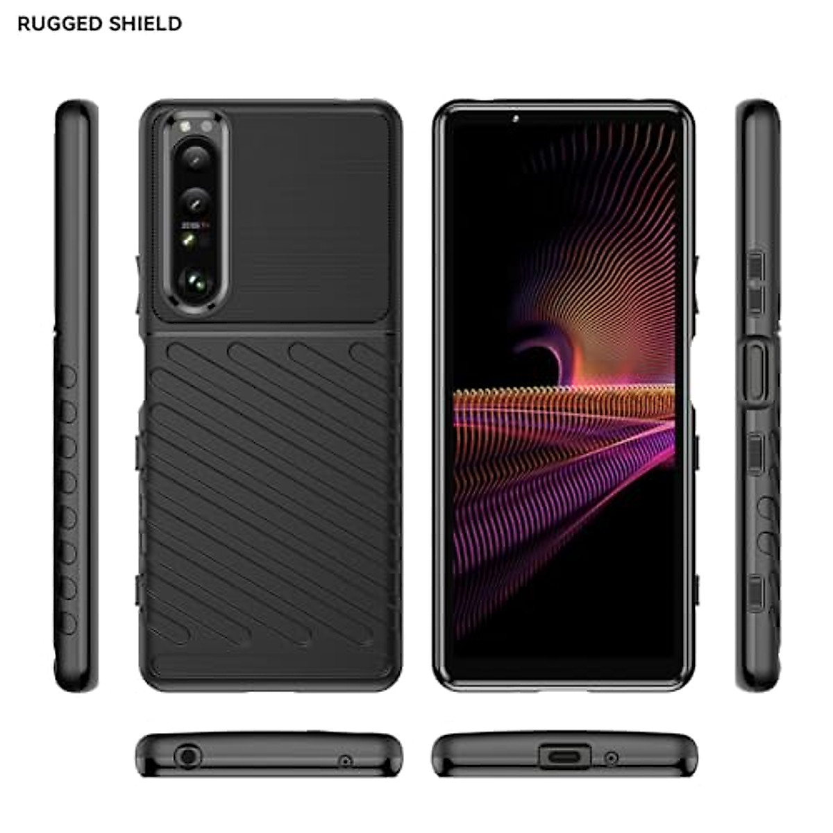 DFTCVBN Phone Case for Xperia 1 III Case, Sony 1 III XQBC62/V Case with Screen Protector, Military Grade Shockproof Rugged Shield Anti-Scratch Soft TPU Back Cover Cases for Sony Xperia 1 III Black