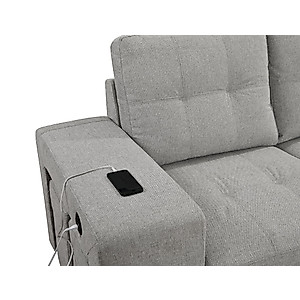 Familymill 100'' Modern Upholstered Fabric L-Shaped Convertible Corner Sectional Sofa Bed, Pull-Out Sleeper Sofa Bed with Storage Ottoman, USB Ports, and 2 Stools (Light Gray, L Shaped)