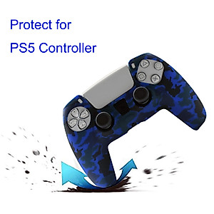 PS5 Controller Skin-Hikfly Silicone Cover for PS5 Controller Grips,Non-Slip Cover for PlayStation 5 Controller- 2 x Skin with 8 x Thumb Grip Caps(Blue,Red)