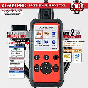 Autel AutoLink AL609P OBD2 Scanner Diagnostic Tool with ABS SRS, Turn Off Check Engine Light (MIL) & ABS/SRS Warning Light, Reset Monitors, AutoVIN, Live Data, DTC-Lookup, AL619 AL519 AL319 Upgrade