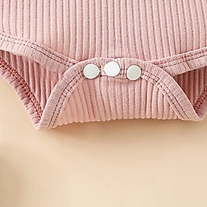 Maemukilabe Infant Newborn Girl Elephant Outfits Headband Ruffle Romper Suspender Skirt Sets Baby Girls ' Clothing Sets (Pink, 0-3 Months)