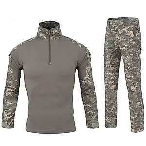 HJLYQXQ Men's Military Tactical Shirt and Pants Multicam Army Camo Hunting Airsoft Paintball BDU Combat Uniform Dry Quick Gray UPC Medium